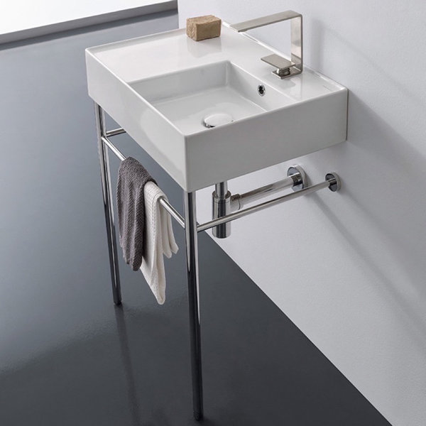 Scarabeo By Nameeks White Ceramic Rectangular Console Bathroom Sink ...