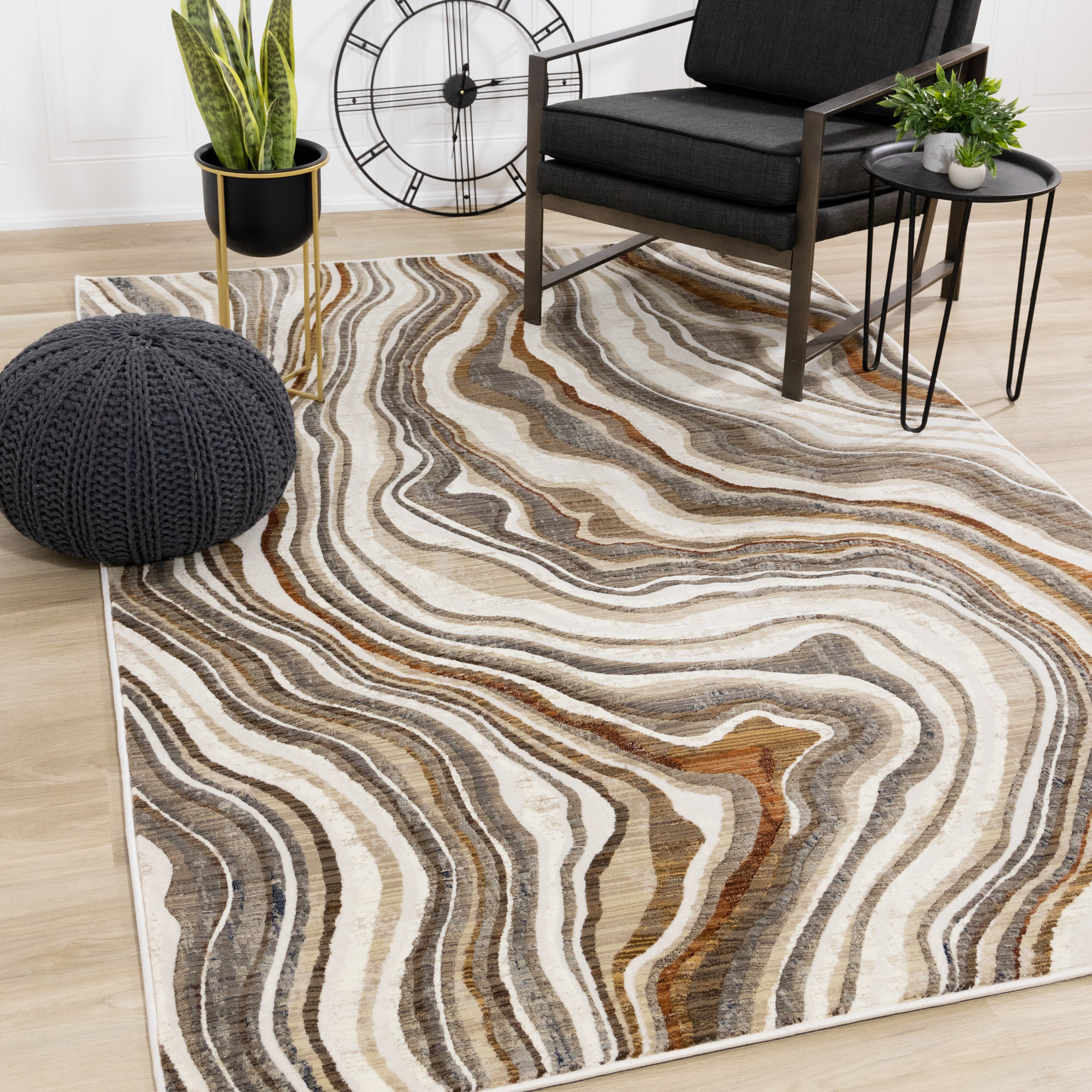 Latitude Run® Abstract Cream/Brown Area Rug | Wayfair