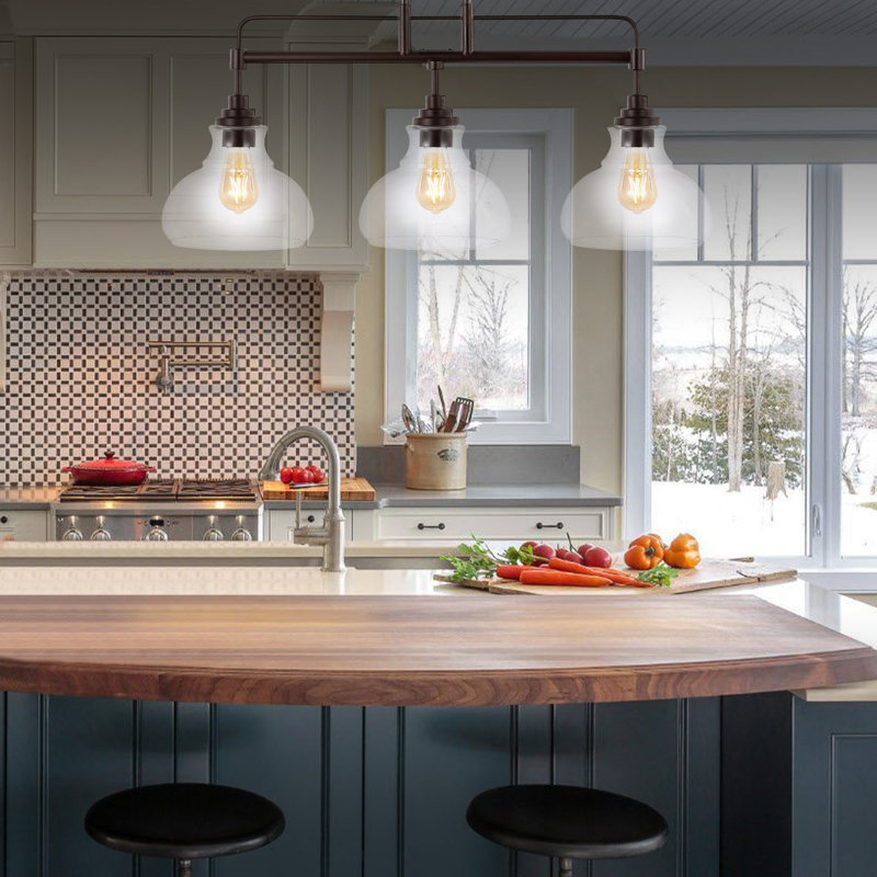 Longshore Tides Alsadig 3 - Light Bronze Kitchen Island Pendant | Wayfair