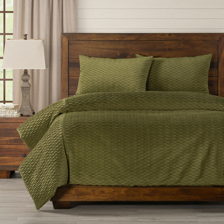 Smithsonian Pleated Velvet Olive Green Duvet Cover Set | Wayfair