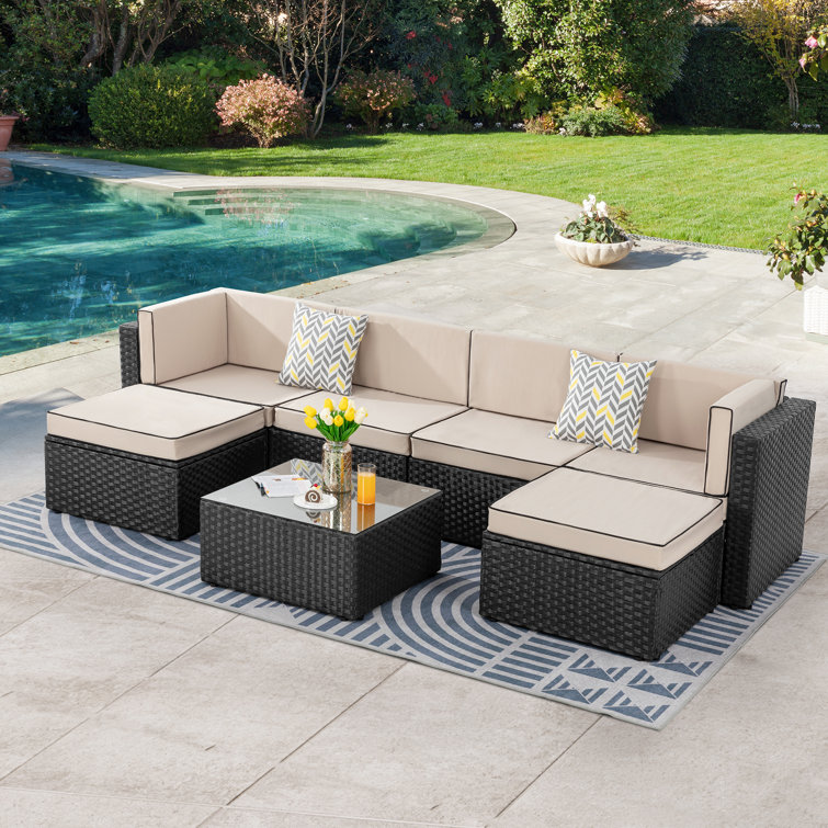 Latitude Run® Azizur Polyethylene (PE) Wicker 6 - Person Seating Group ...
