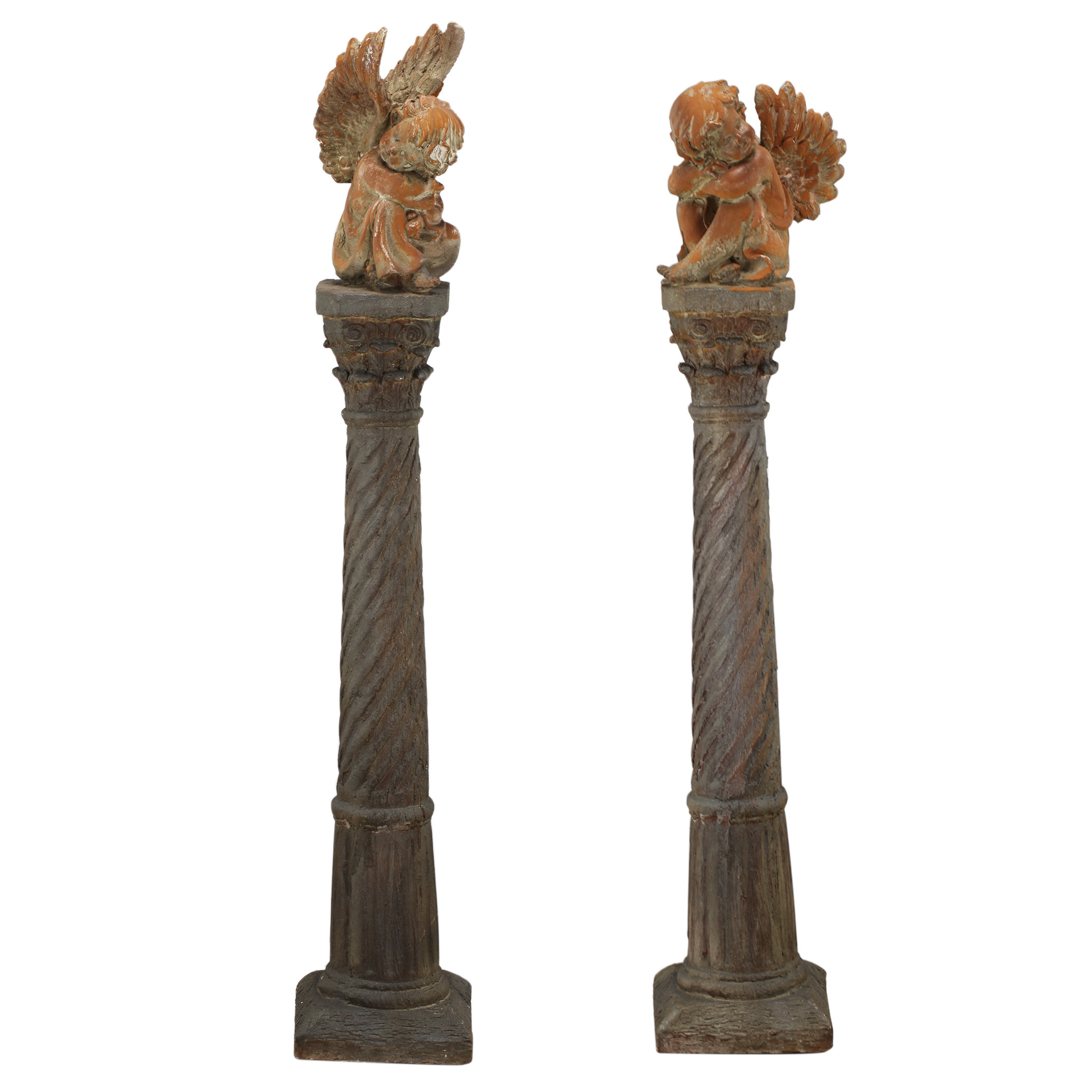 Astoria Grand Yately 2 Piece Cherubs on Pedestal Sculpture Set | Wayfair