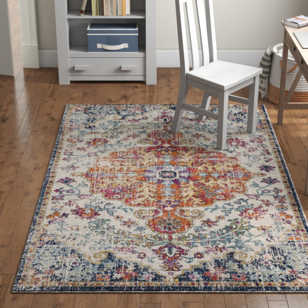 Mistana™ Hillsby Power Loom Performance Blue/Orange Rug & Reviews | Wayfair