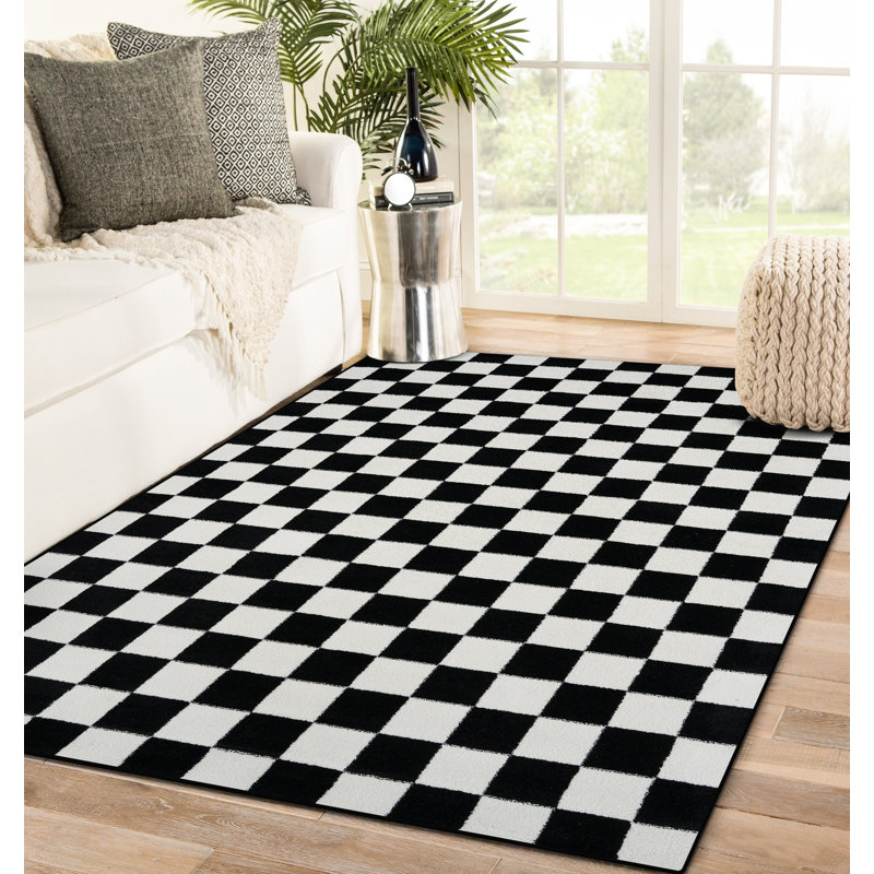 Ebern Designs Carpenter Performance Black Rug & Reviews | Wayfair
