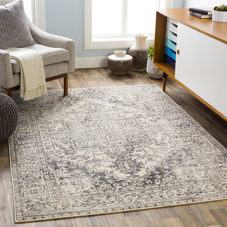 Bungalow Rose Witten Distressed Charcoal/Cream Area Rug| Wayfair