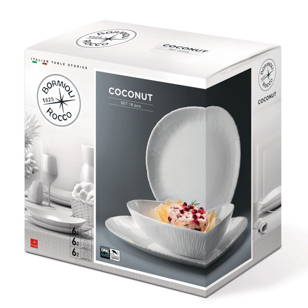 Symple Stuff Bormioli Rocco Coconut 18 Piece Opal Glass Place Setting ...