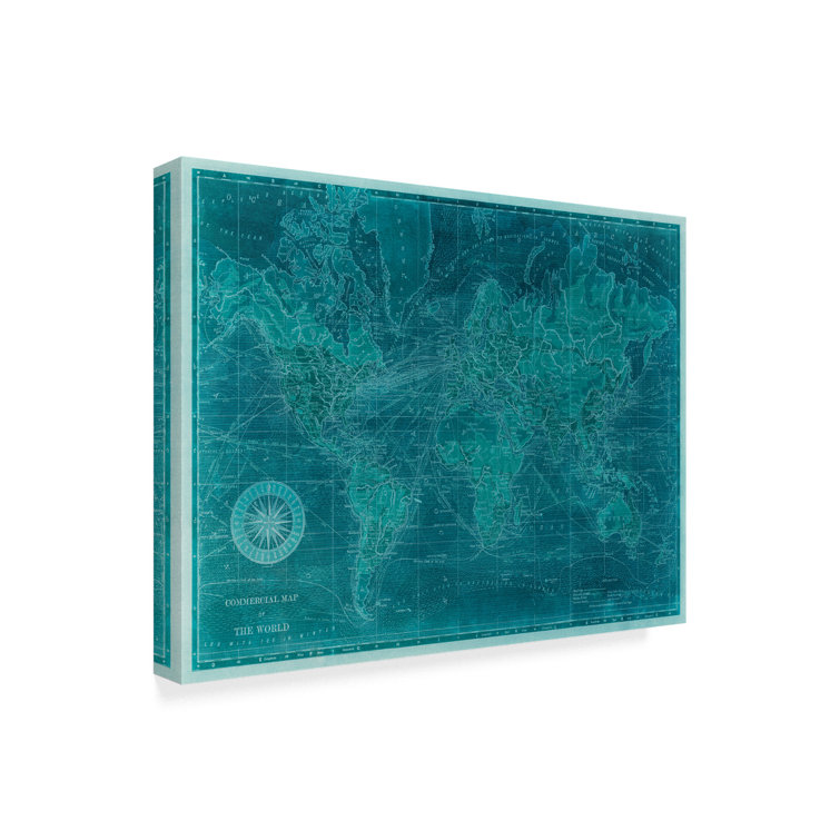 Charlton Home® Azure World Map On Canvas by Vision Studio Graphic Art ...