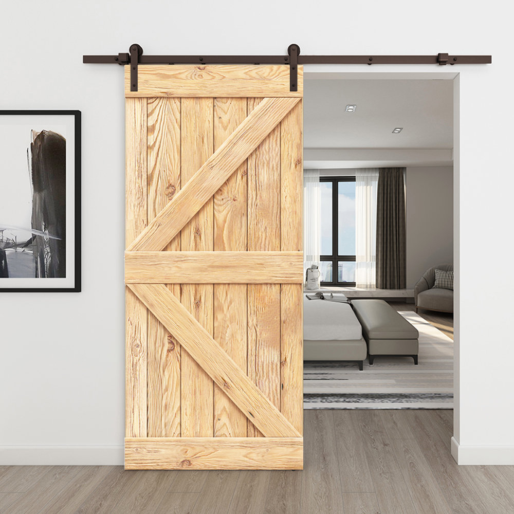 Calhome Paneled Wood Wire Brushed Barn Door with Installation Hardware ...