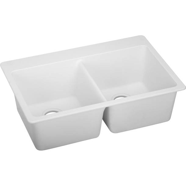 Swan 22'' W Double Bowl Swanstone Drop-In Kitchen Sink with 1 Faucet ...