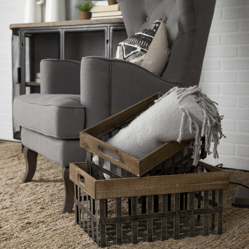 17 Stories 2 Piece Solid Wood Basket Set & Reviews | Wayfair