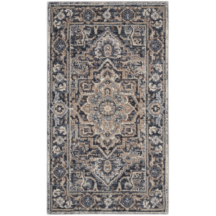 Bungalow Rose Melani Oriental Navy Blue/Beige Area Rug & Reviews | Wayfair