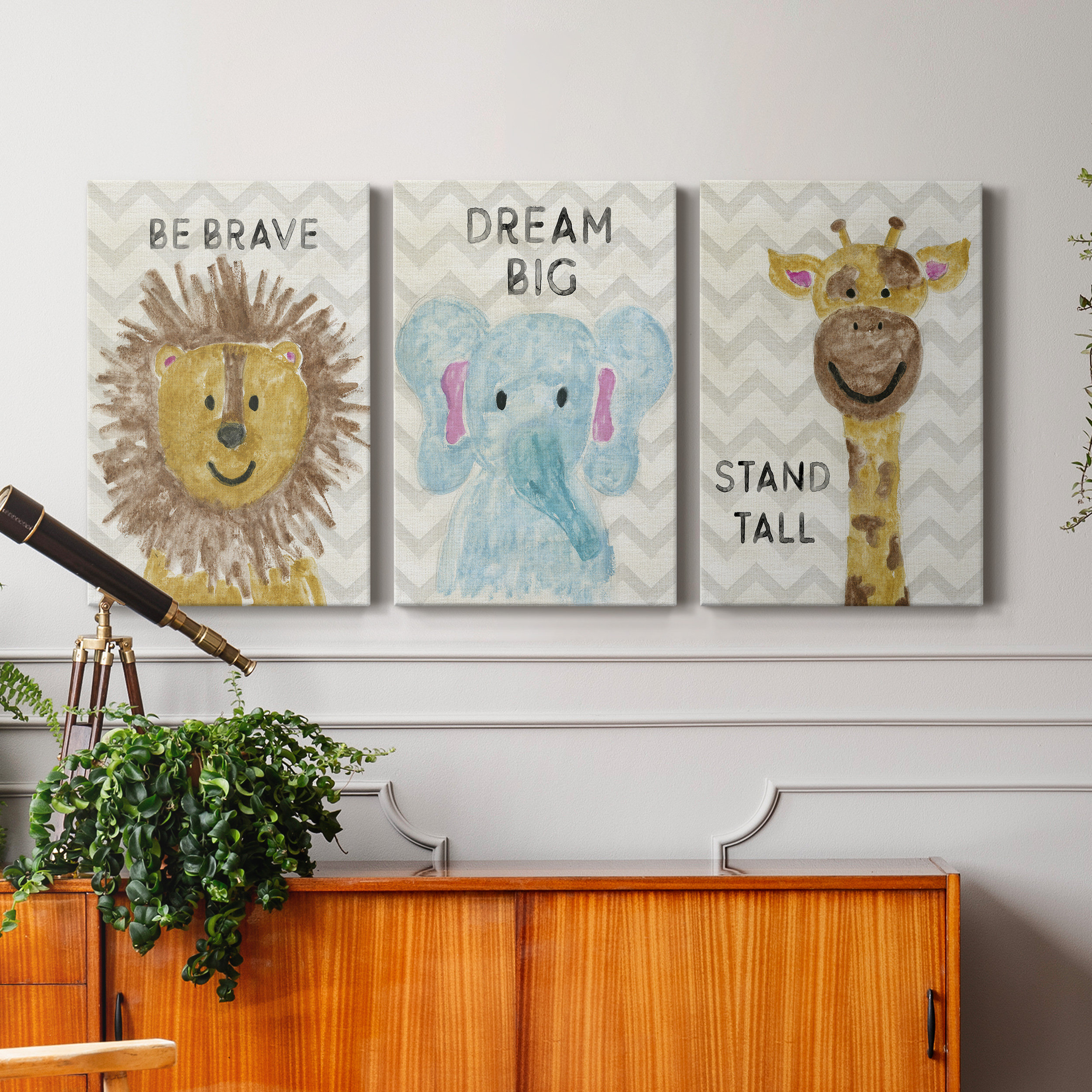 Indigo Safari Safari Stand Tall - 3 Piece Wrapped Canvas Print | Wayfair