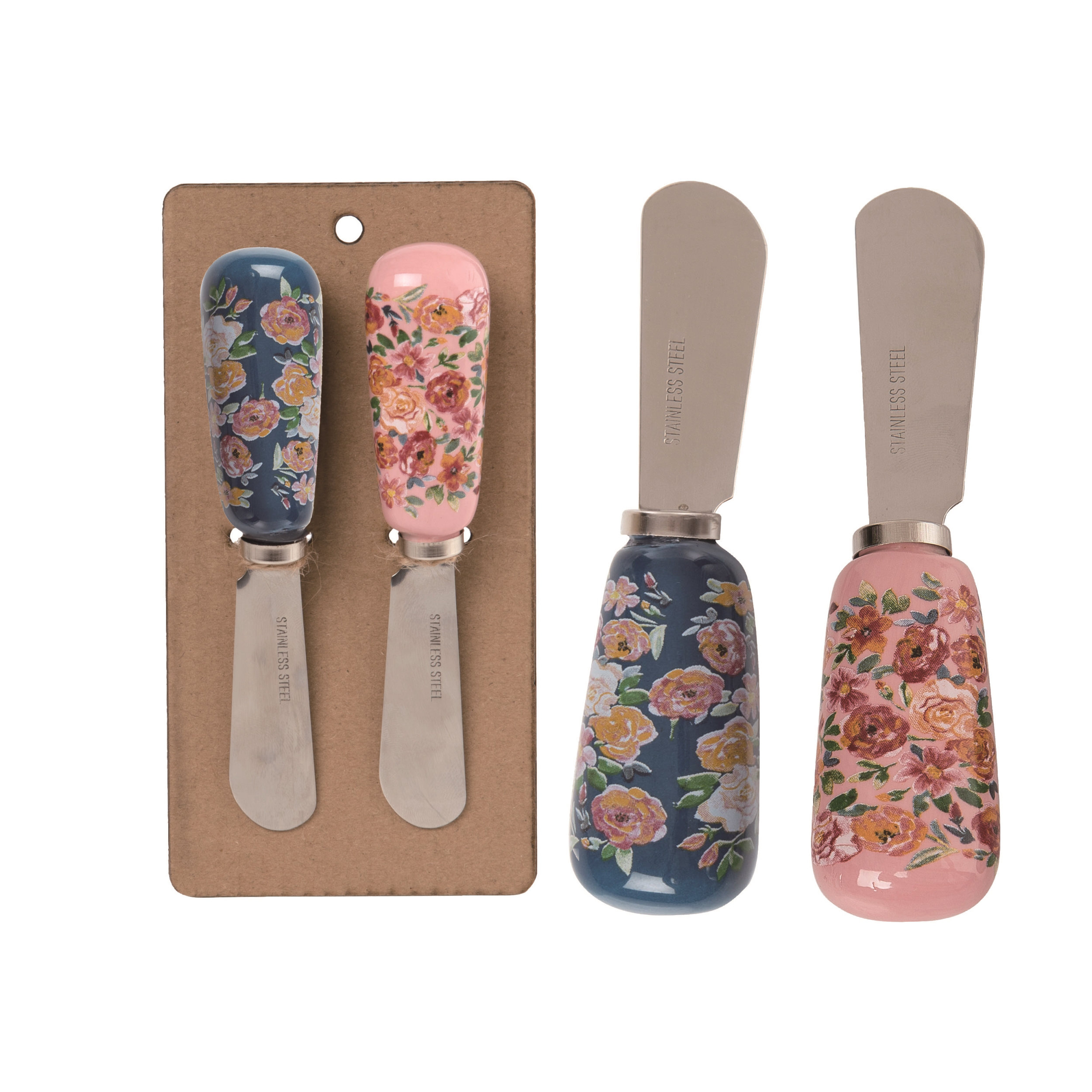 Transpac Ceramic 4.75" Pink And Blue Spreaders Set Of 2 | Wayfair