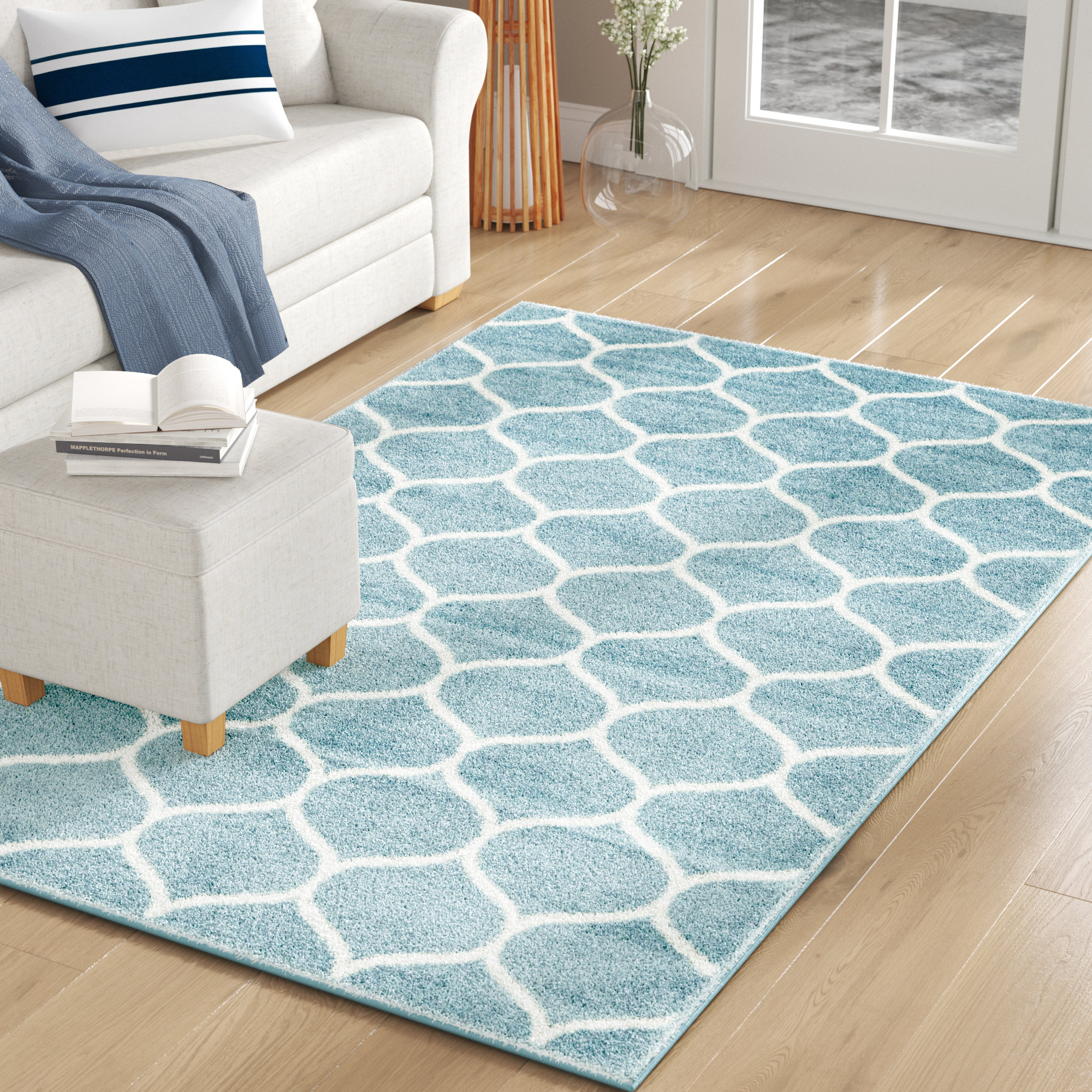 Bungalow Rose Llanet Geometric Light Blue Area Rug & Reviews | Wayfair