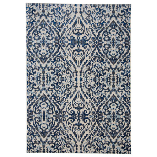Charlton Home® Mattias Damask Blue Area Rug & Reviews | Wayfair