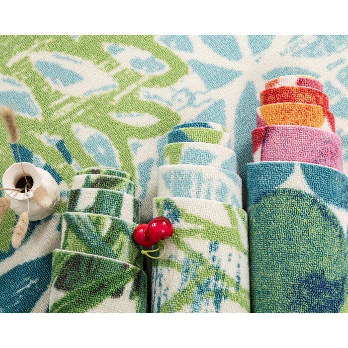 DECOMALL SUNSHINE Tropical Plants Outdoor Rugs Green | Wayfair