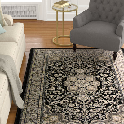 Astoria Grand Lang Oriental Black Area Rug & Reviews | Wayfair