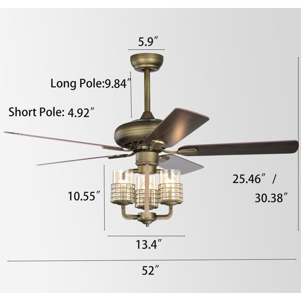 TONWIN 3-Light Ceiling Fan Schoolhouse Light Kit | Wayfair