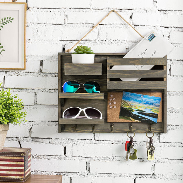 Gracie Oaks Jalayia Solid Wood Wall Mail Organizer With Key Hooks | Wayfair