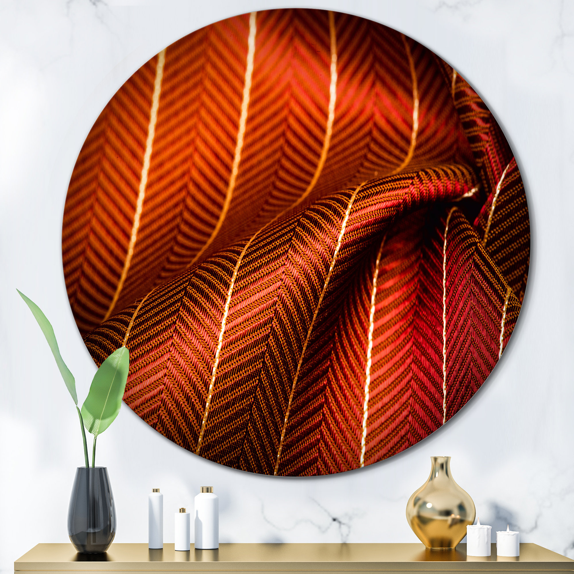 East Urban Home Ruby Red Fabric With Gold Line III Ruby Red Fabric With ...