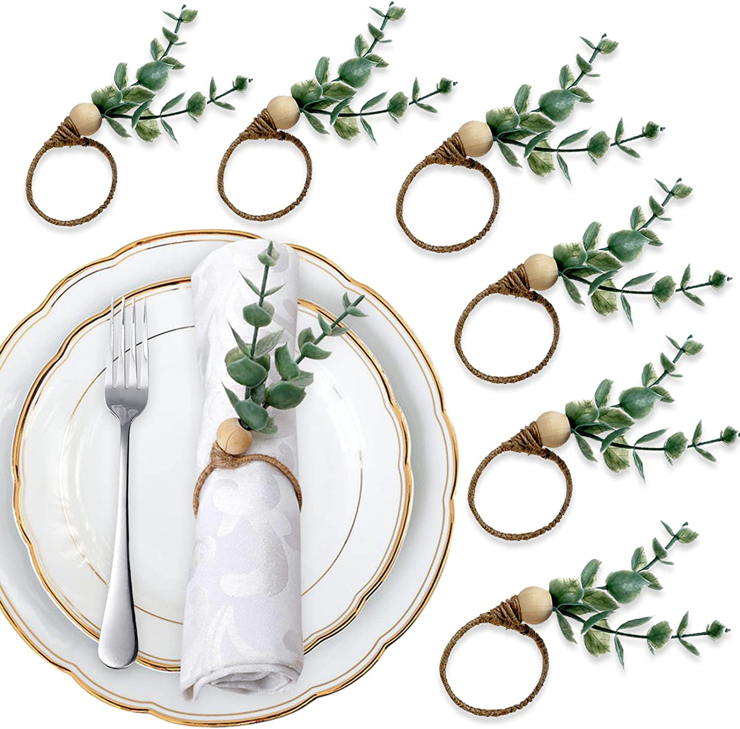 Dakota Fields 6pcs Eucalyptus Napkin Rings Farmhouse Napkin Rings Home ...