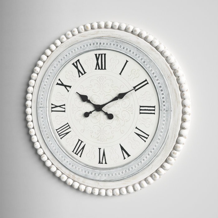 Kelly Clarkson Home Fontanel White Wood Carved Beading Wall Clock 22" x ...
