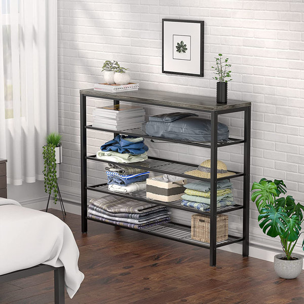 Lovely Home Shoe Rack,Large 5-Tier Metal Shoe Rack Shelves With Wood ...