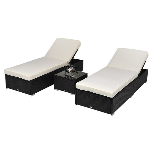 Dakota Fields Ventura Long Reclining Single Sun Lounger with Cushions ...