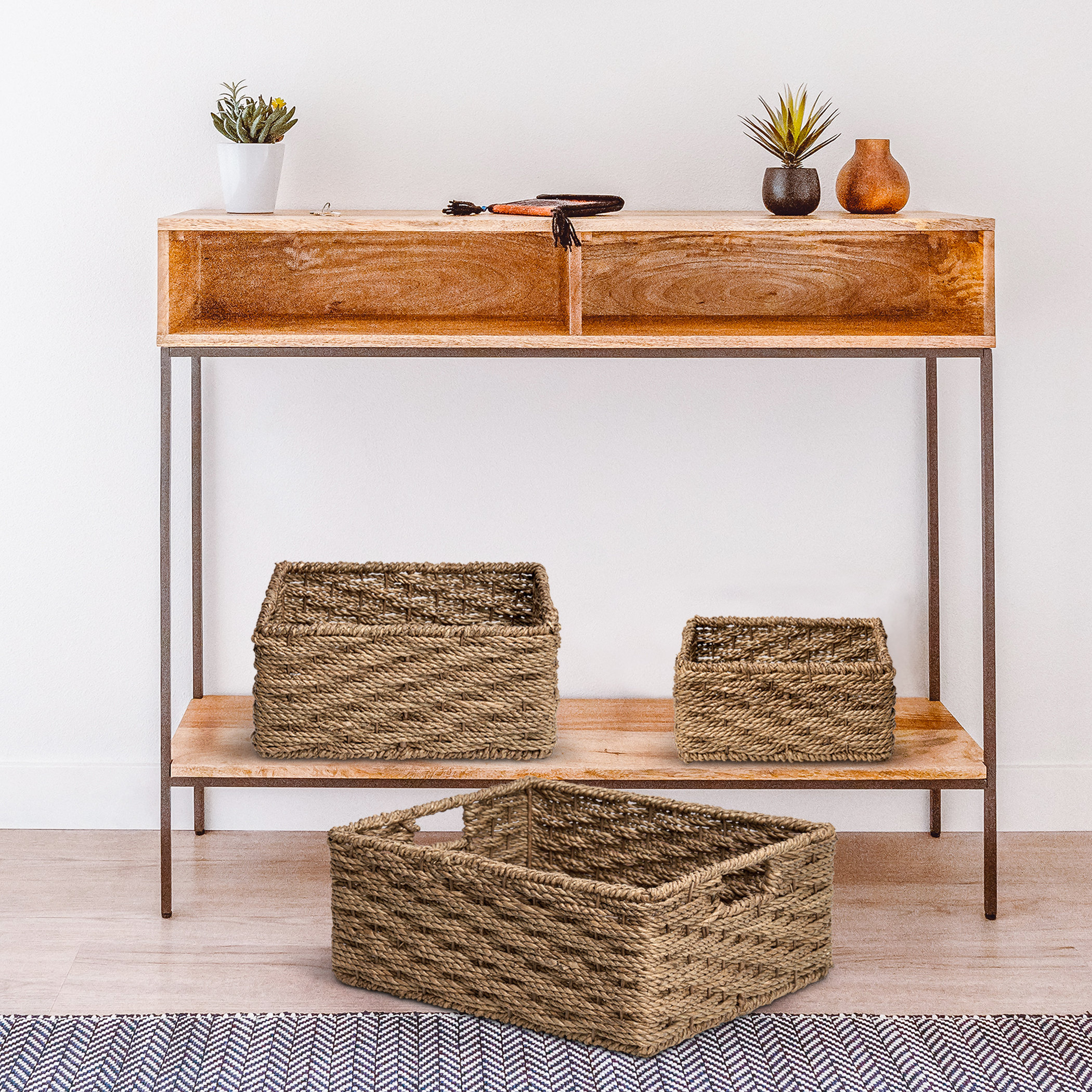 Baum Spiral Weave Bangkuang 3 Piece Wicker Basket Set | Wayfair