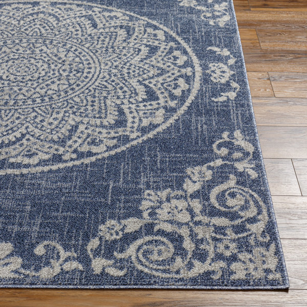 Bungalow Rose Performance Blue/Cream Rug | Wayfair
