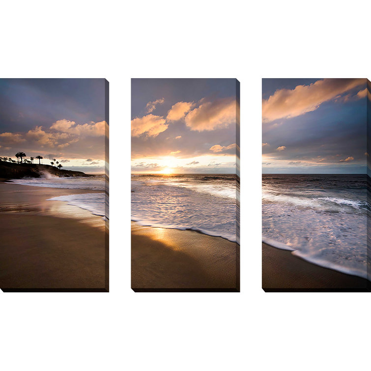 Highland Dunes Sunset Beach - 3 Piece Wrapped Canvas Painting | Wayfair