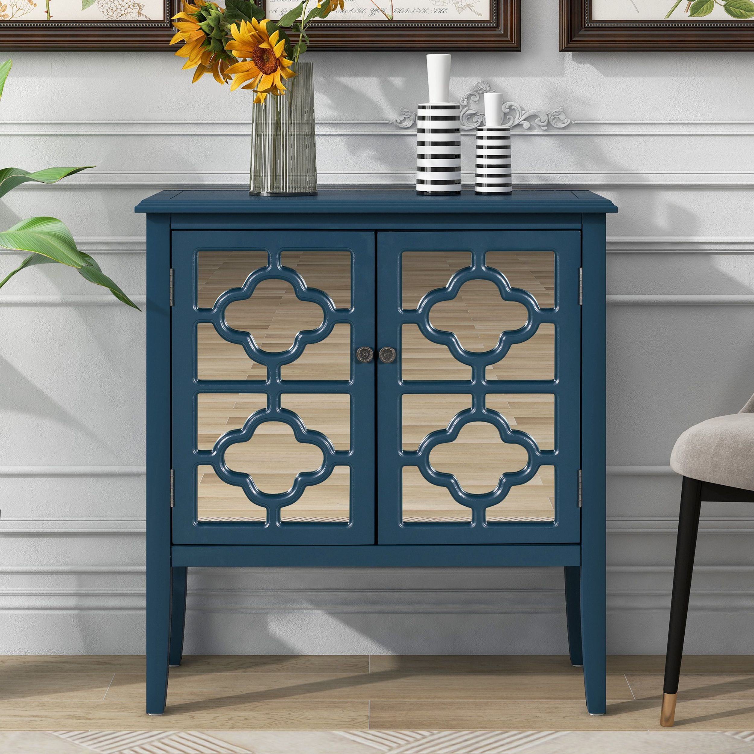Winston Porter Jannely 33.8'' Tall 2 - Door Mirrored Accent Cabinet ...