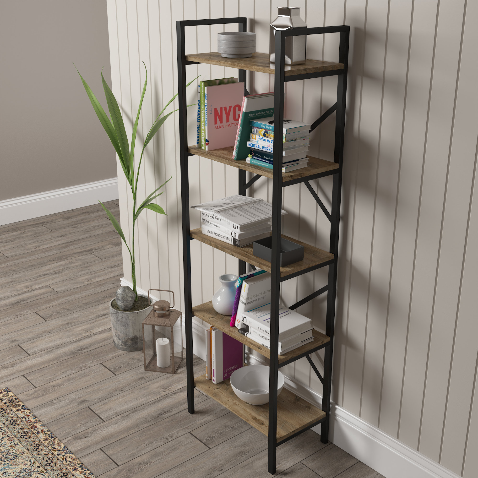 17 Stories 71'' H Metal Etagere Bookcase Tall Book Shelf | Wayfair