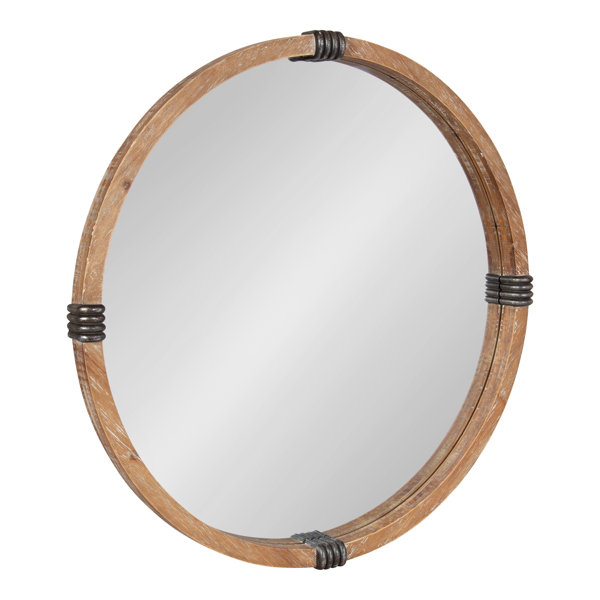 Beachcrest Home Roxann Framed Round Mirror 28" Diameter Natural | Wayfair