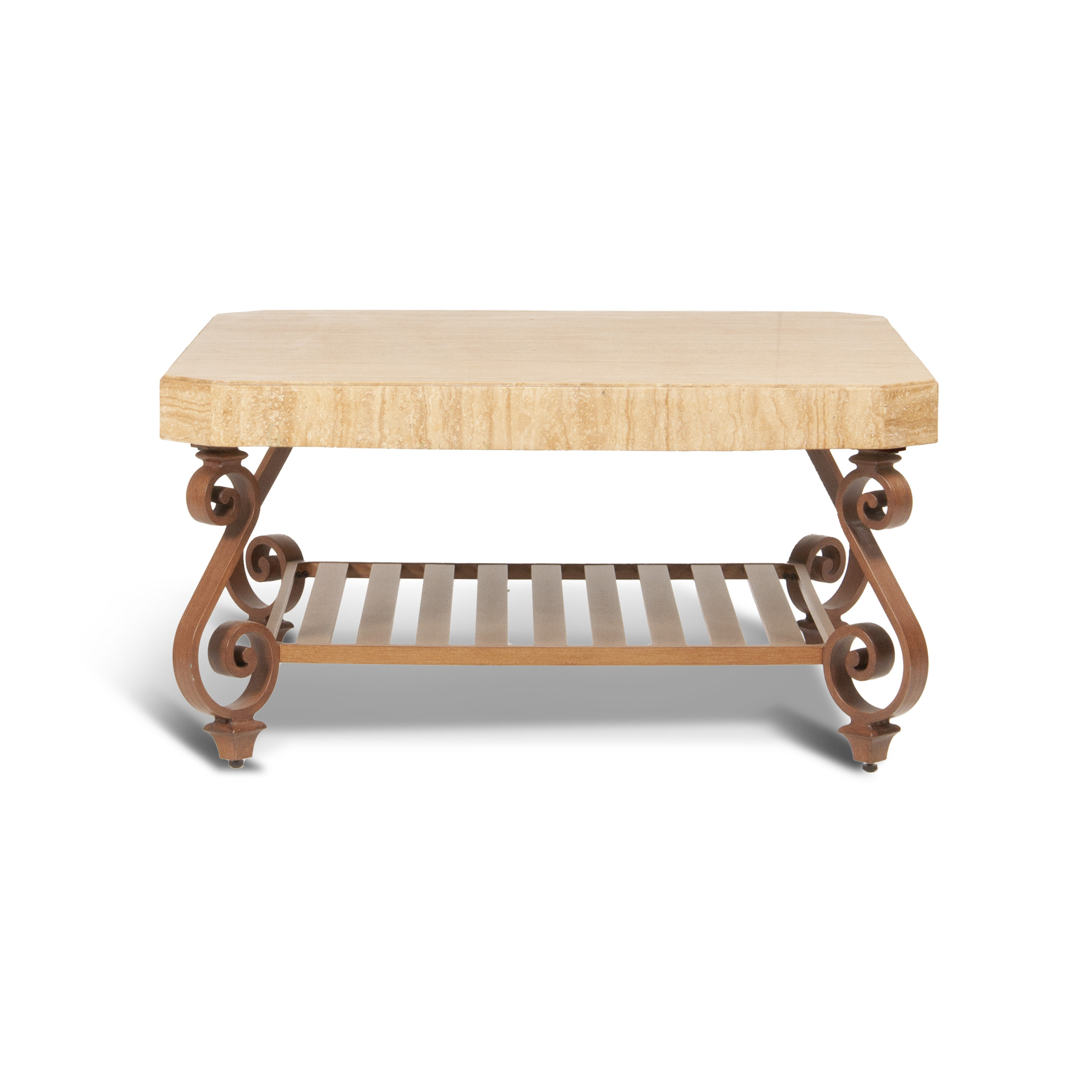 InspiredVisions Adrian Coffee Table 40 x 40 w/ Solid Travertine Top ...