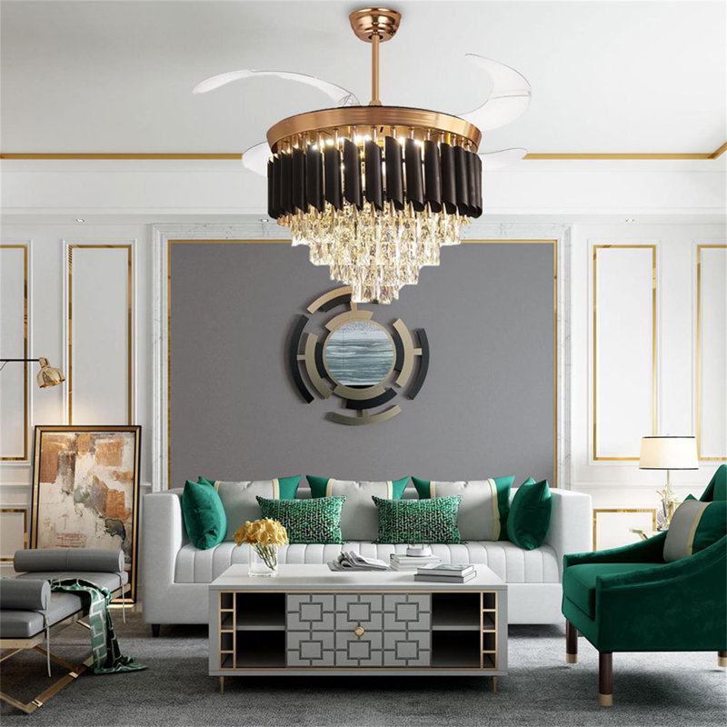 Rosdorf Park Adrew 42" Down-rod Luxury Retractable LED Crystal Ceiling ...