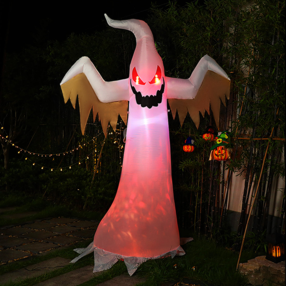 The Holiday Aisle® Halloween Inflatable LED White Ghost With Red Eyes ...