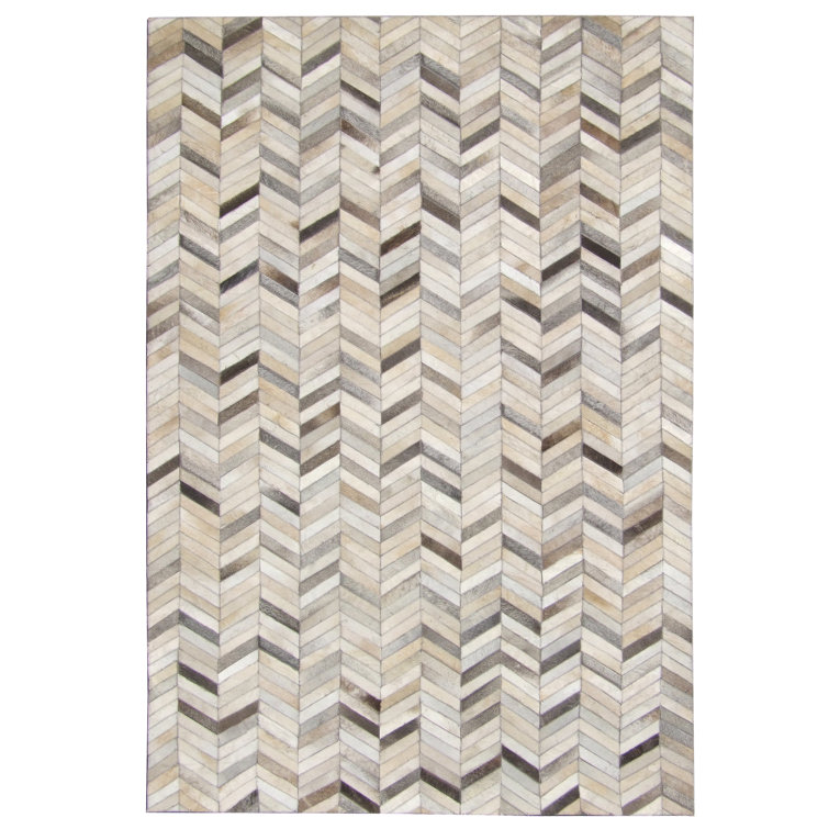 Brayden Studio® Adger Chevron Handwoven Leather Gray/Chevron Area Rug ...