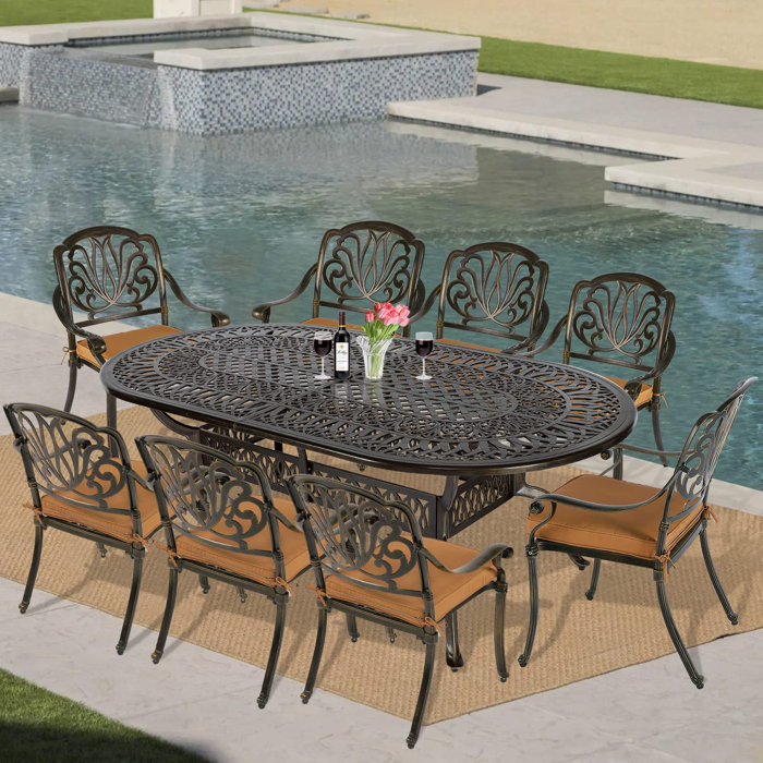 VIVIJASON Oval 8 - Person Outdoor Dining Set with Cushions | Wayfair