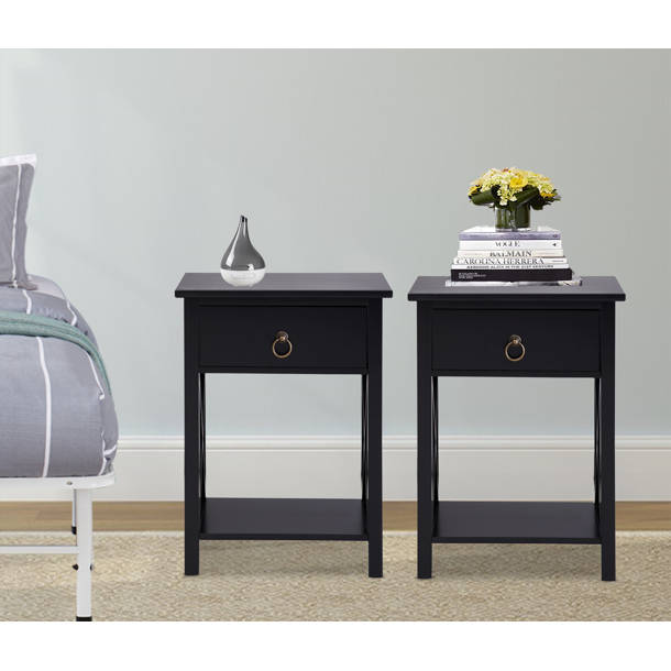 Breakwater Bay Perrins 1.8ft Small Night Stand with Storage Shelf and ...