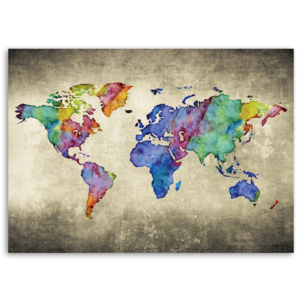 Longshore Tides Coloured Vintage World Map - Wrapped Canvas Art Prints ...