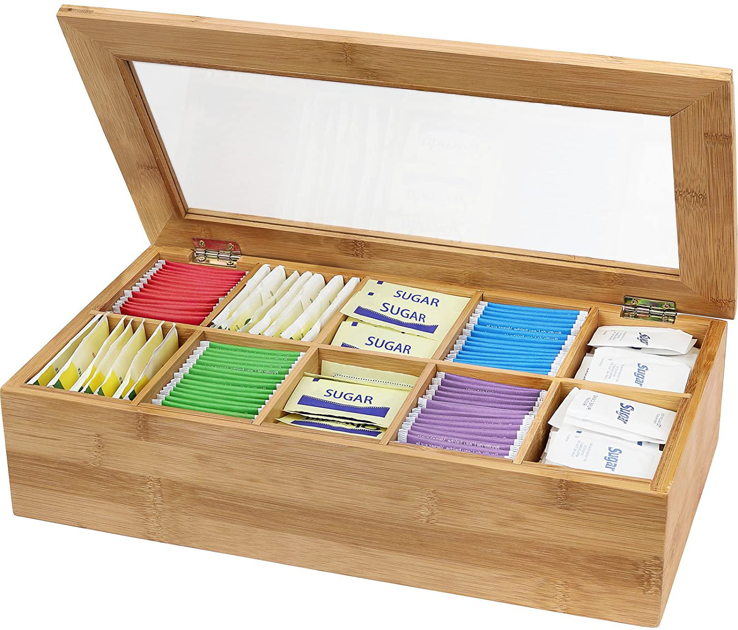 GreencoBamboo Tea Storage Box, 10 Equally Divided Compartments ...