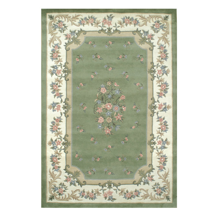 American Home Rug Co. Floral Handmade Tufted Wool Sage/Ivory Rug | Wayfair