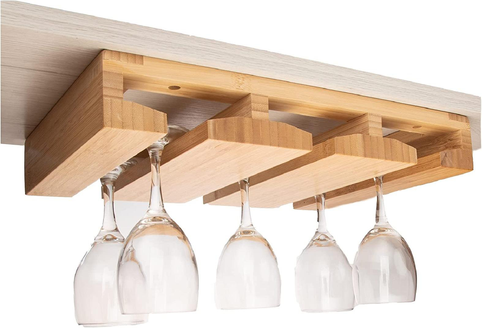 Latitude Run® Solid Wood Hanging Wine Glass Rack in Brown | Wayfair