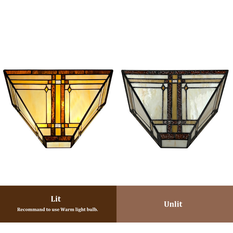 Union Rustic Tiffany Wall Sconces 12" Wide Stained Glass Mission Style ...