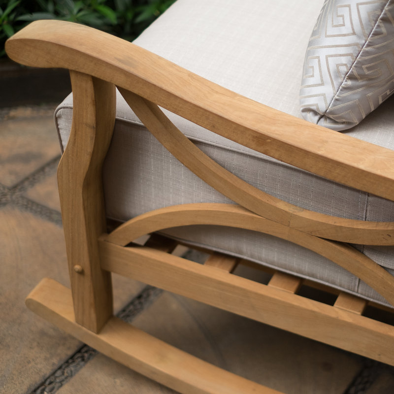 Birch Lane™ Brunswick Outdoor Teak Rocking Chair with Cushions ...