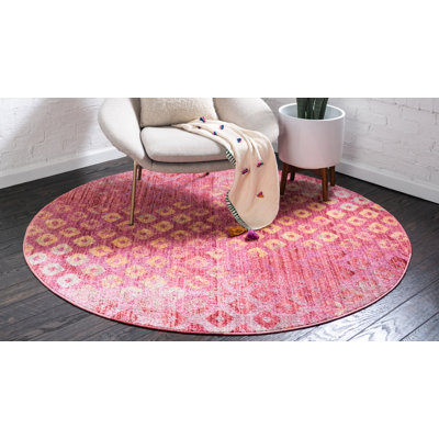 Wrought Studio Kyng 100% Space Dyed Polyester Pink/Gold Rug & Reviews ...