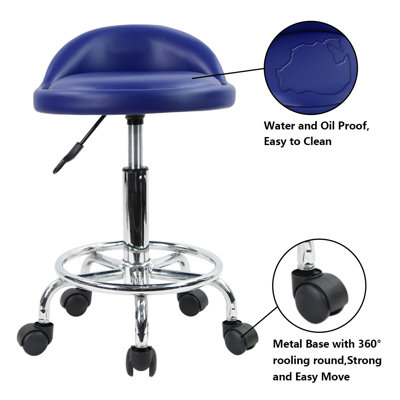 Inbox Zero PU Leather Round Rolling Height Adjustable Lab Stool with ...