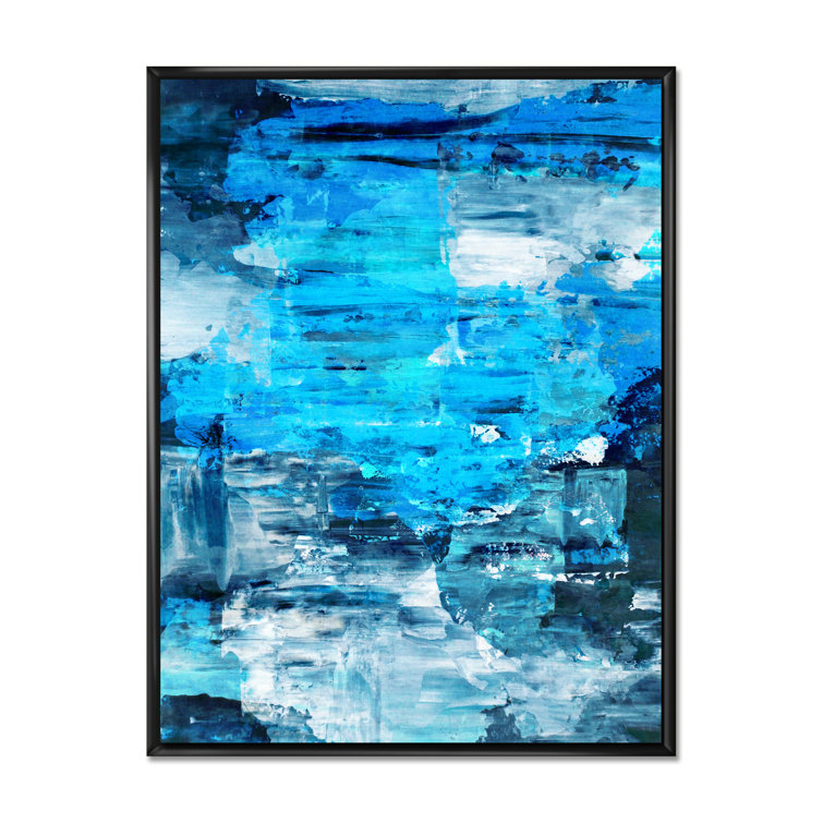 Highland Dunes Blue Modern Art Painting - Floater Frame Print on Canvas ...