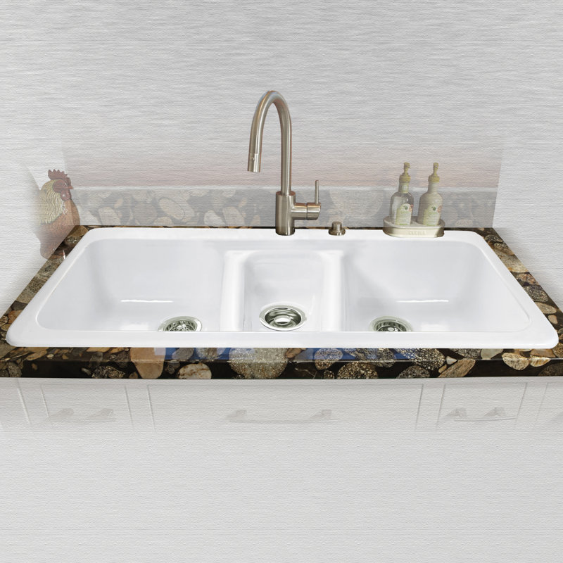 CECO Bolsa Chica 22'' W Triple Bowl Cast Iron Drop-In Kitchen Sink with ...